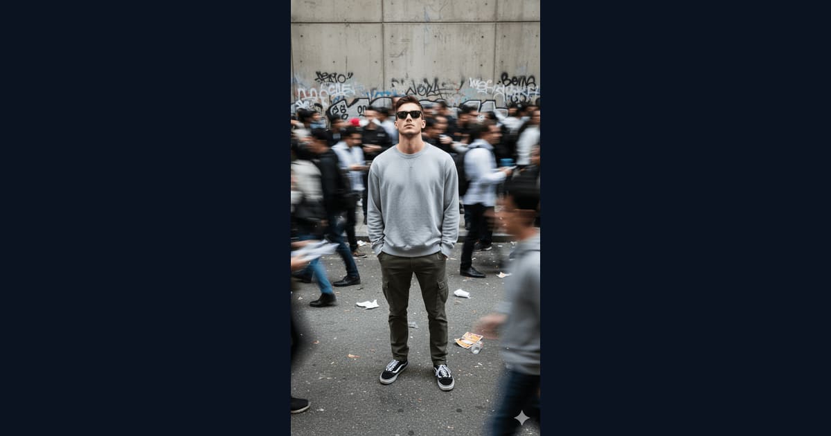 Man stands amidst chaos AI Photo Editing Prompt for Gemini