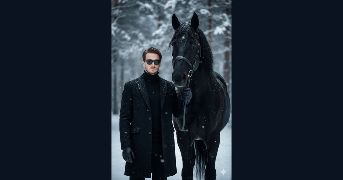 Stylish man holds horse AI Photo Editing Prompt for Gemini