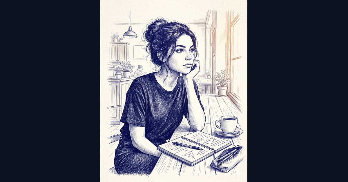 Ballpoint Pen Sketch Art Prompt | Girl in a Cafe Thinking