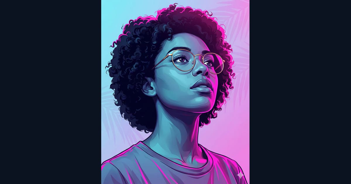 Neon Woman with Curly Hair Portrait - AI Image Prompt