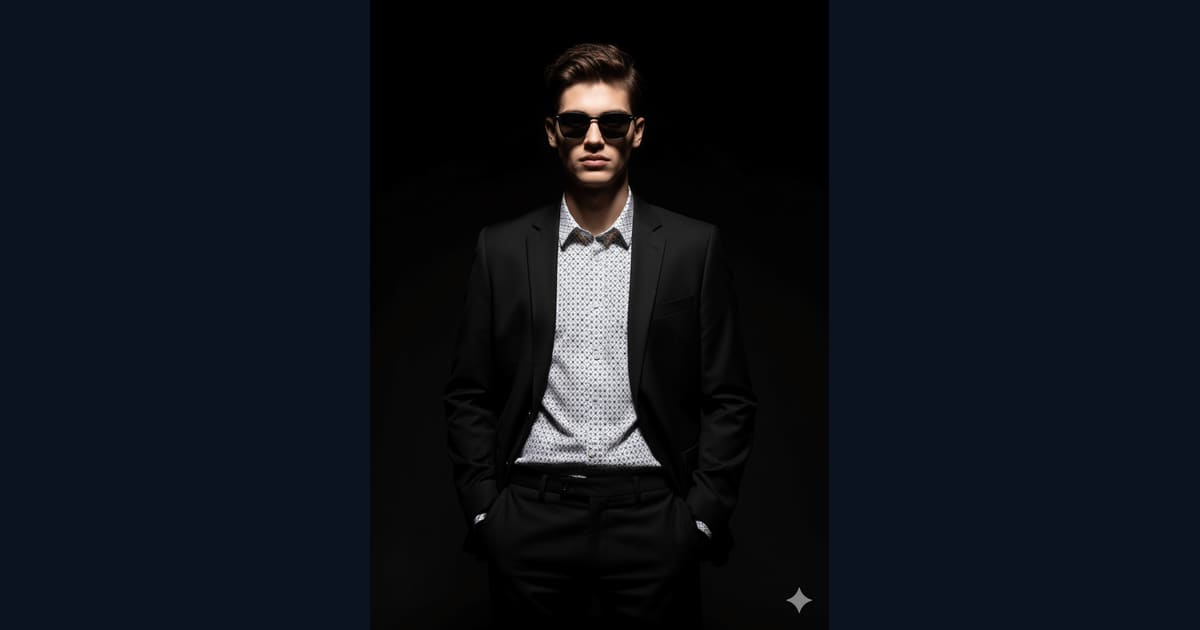 Confident man in suit and shadows AI Photo Editing Prompt for Gemini
