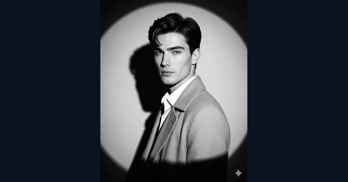 High Fashion Editorial Prompt | B&W Male Model in Spotlight