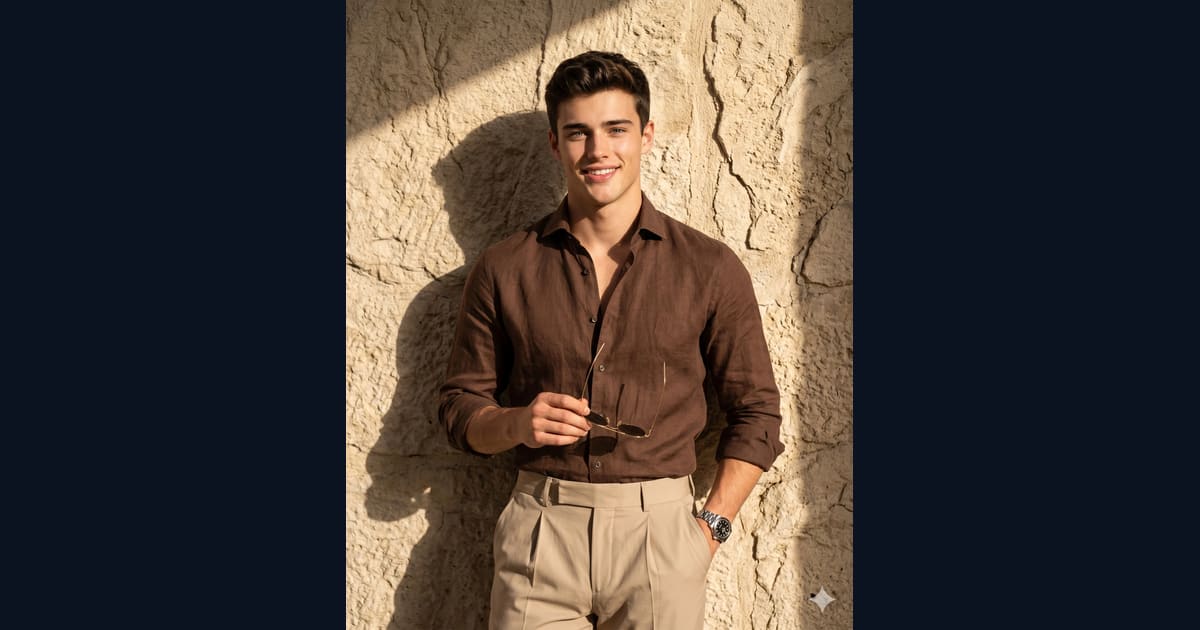 Men's Fashion Prompt | Man in Brown Shirt Against Stone Wall