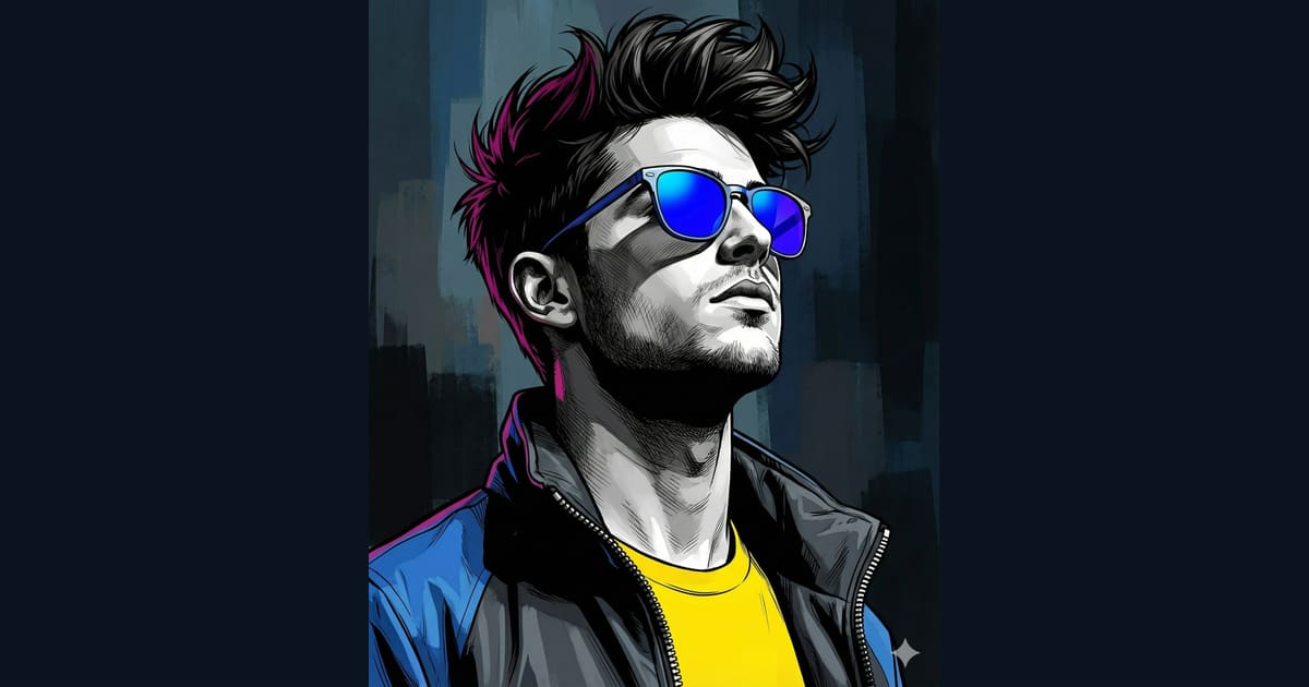 Comic Book Art Portrait Prompt | Cool Man in Blue Sunglasses