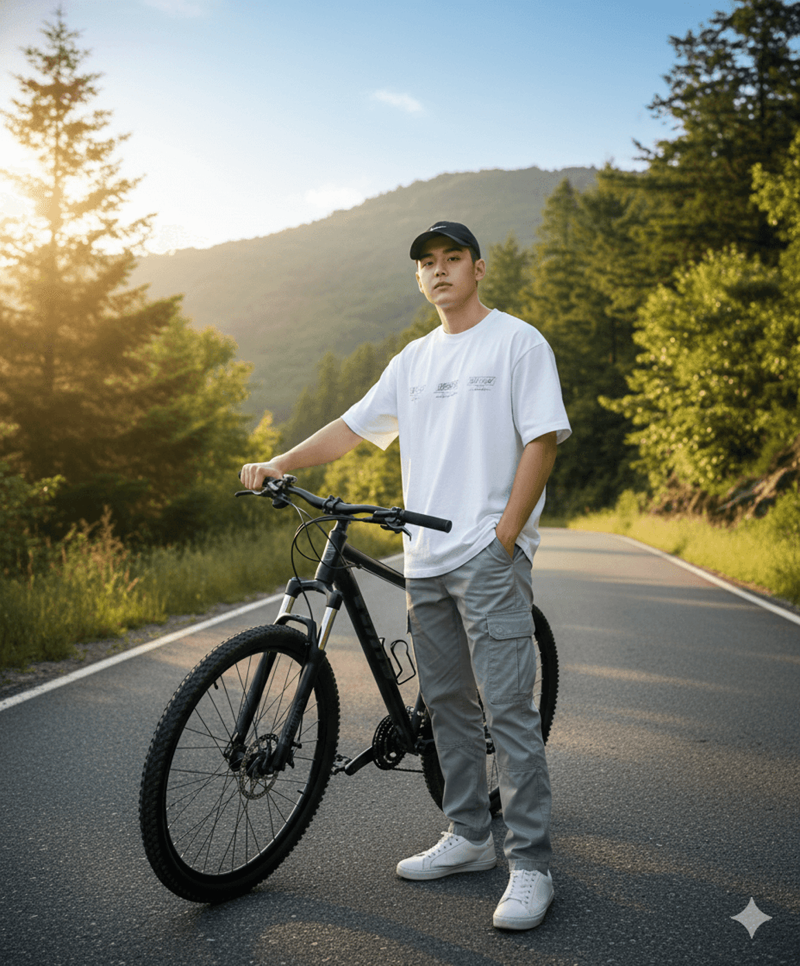 Biker on mountain road AI Photo Editing Prompt for Gemini