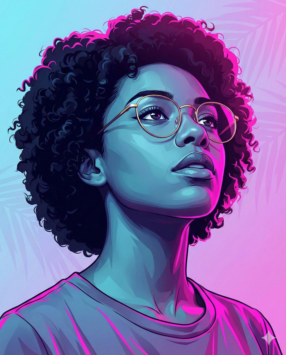 Neon Woman with Curly Hair Portrait - AI Image Prompt