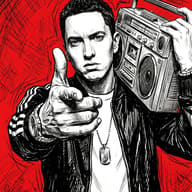 Retro Rapper Art Sketch Prompt | Intense Pose with Vintage Boombox on Red