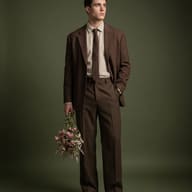 Vintage Fashion Look Prompt | Man in Brown Suit with Dried Flowers